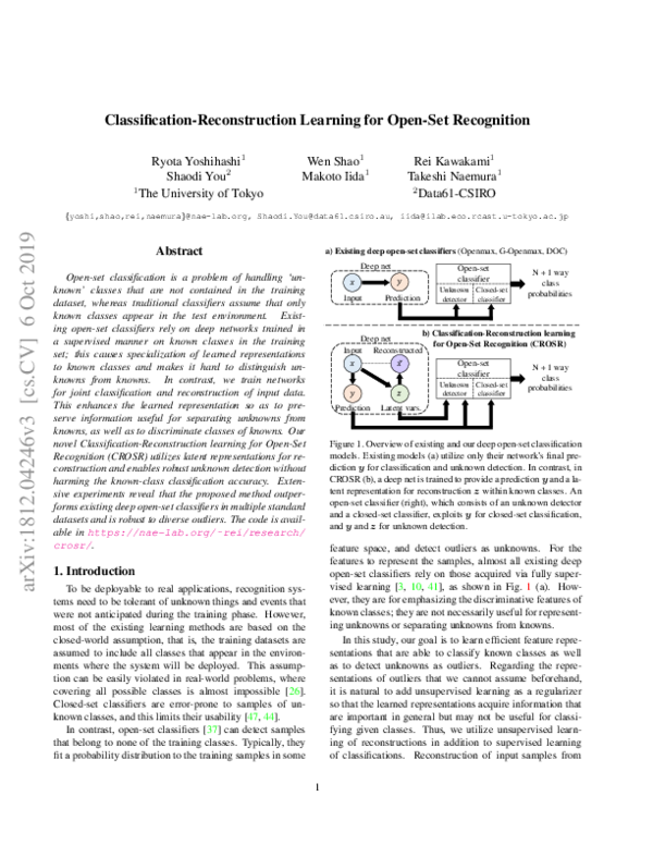 (PDF) Classification-Reconstruction Learning for Open-Set Recognition