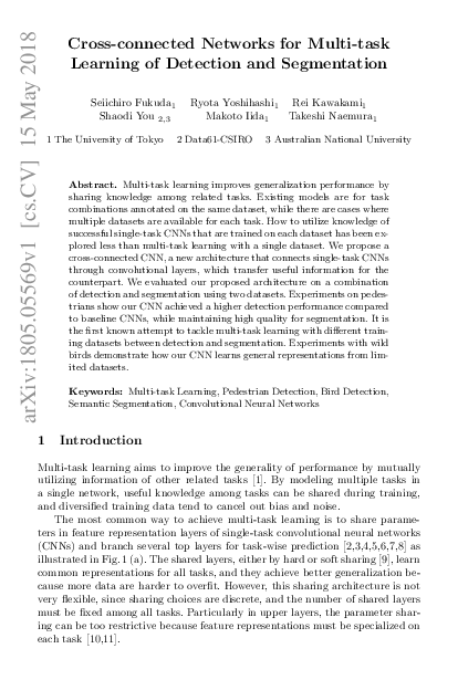 (PDF) Cross-connected Networks for Multi-task Learning of Detection and Segmentation | Takeshi ...