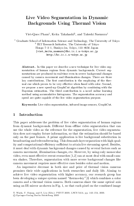 (PDF) Live Video Segmentation in Dynamic Backgrounds Using Thermal Vision