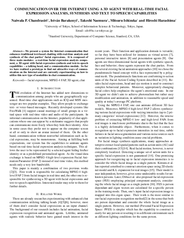 (PDF) Communication over the Internet using a 3D Agent with Real-time Facial Expression Analysis ...