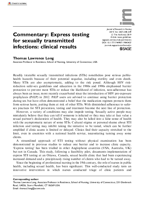 (PDF) Commentary: Express testing for sexually transmitted infections ...