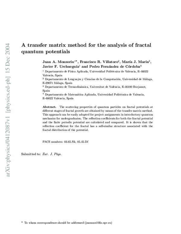 (PDF) A transfer matrix method for the analysis of fractal quantum potentials