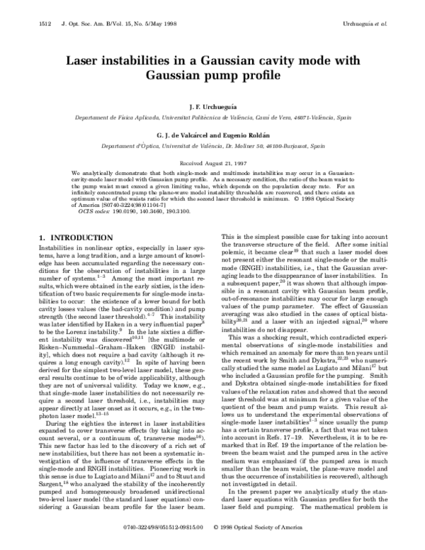 (PDF) Laser instabilities in a Gaussian cavity mode with Gaussian pump ...