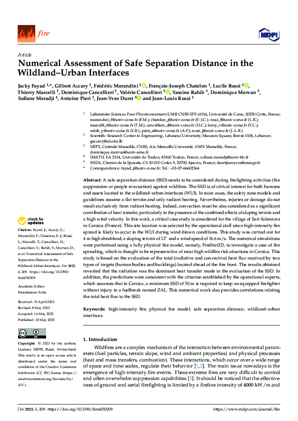 (PDF) Numerical Assessment of Safe Separation Distance in the Wildland ...