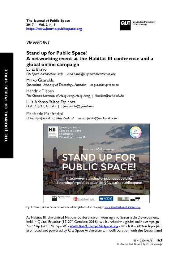 (PDF) Stand up for Public Space! A networking event at the Habitat III ...