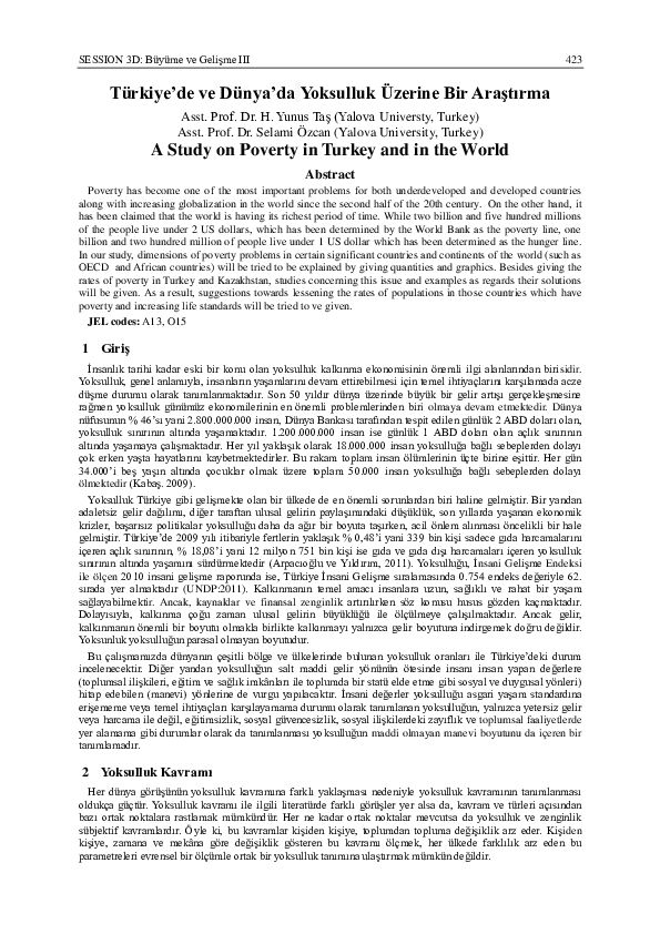 (PDF) A Study on Poverty in Turkey and in the World | Selami Özcan - Academia.edu