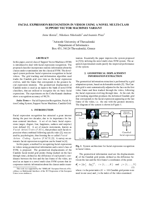 (PDF) Facial Expression Recognition in Videos using a Novel Multi-Class Support Vector Machines ...