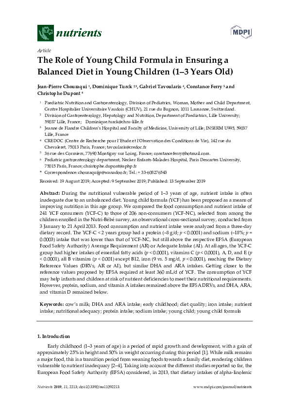 (PDF) The Role of Young Child Formula in Ensuring a Balanced Diet in ...