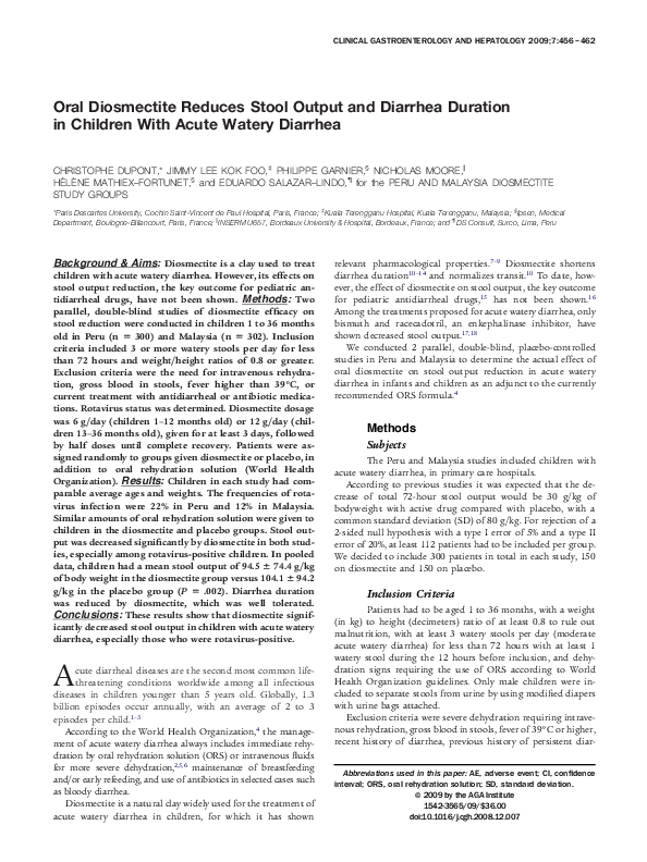 (PDF) Oral Diosmectite Reduces Stool Output and Diarrhea Duration in ...