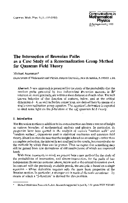 (PDF) The Intersection of Brownian Paths as a Case Study of a Renormalization Group Method for ...