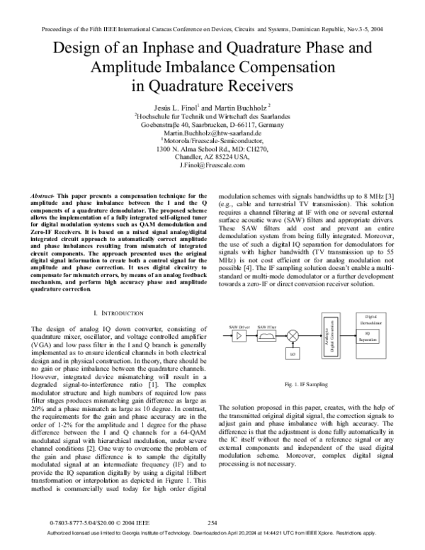 (PDF) Design of an Inphase and Quadrature Phase and Amplitude Imbalance Compensation in ...