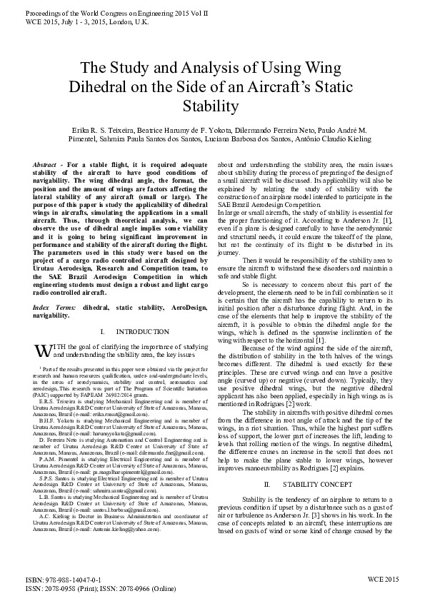 (PDF) The Study and Analysis of Using Wing Dihedral on the Side of an ...