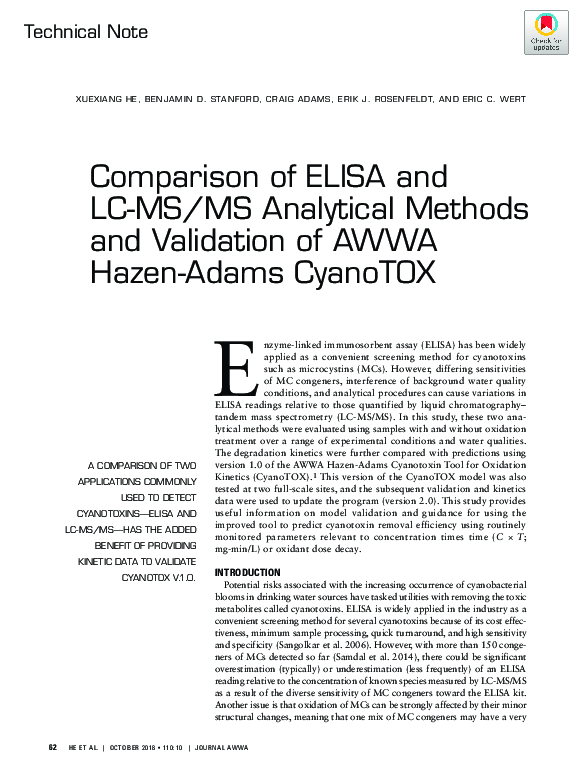 (PDF) Comparison of ELISA and LC‐MS/MS Analytical Methods and Validation of AWWA Hazen‐Adams ...