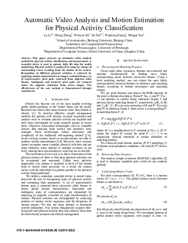 (PDF) Automatic video analysis and motion estimation for physical activity classification