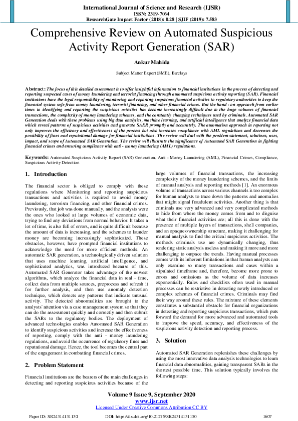 (PDF) Comprehensive Review on Automated Suspicious Activity Report ...