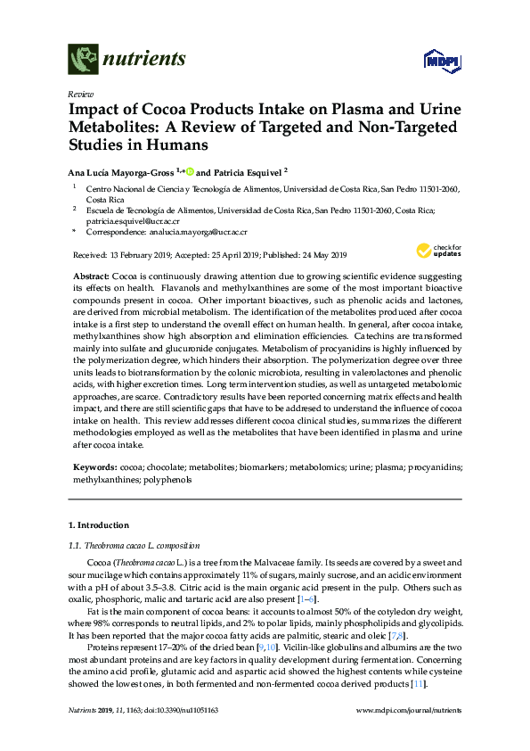 (PDF) Impact of Cocoa Products Intake on Plasma and Urine Metabolites ...
