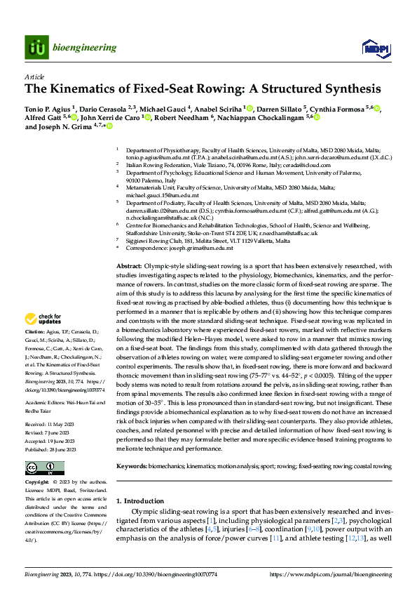 (PDF) The Kinematics of Fixed-Seat Rowing: A Structured Synthesis