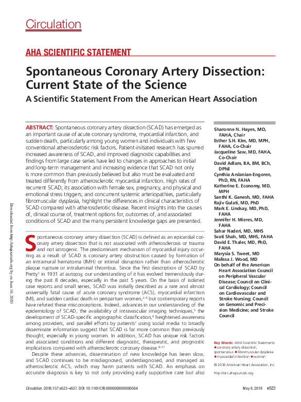 (PDF) Spontaneous Coronary Artery Dissection: Current State of the ...