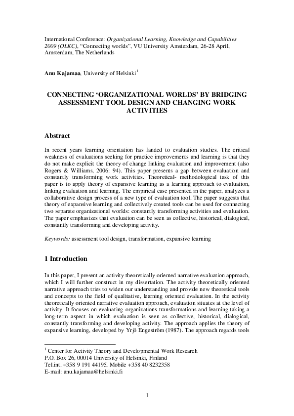 (PDF) Connecting ‘Organizational Worlds’ by Bridging Assessment Tool Design and Changing Work ...