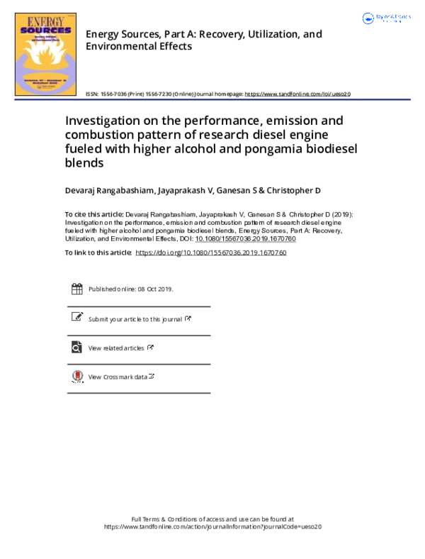 Pdf Investigation On Performance Emission And Combustion Behaviour Of A Direct Injection