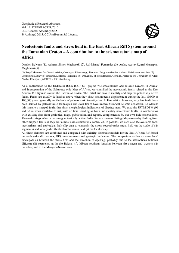 (PDF) Neotectonic faults and stress field in the East African Rift System around the Tanzanian ...