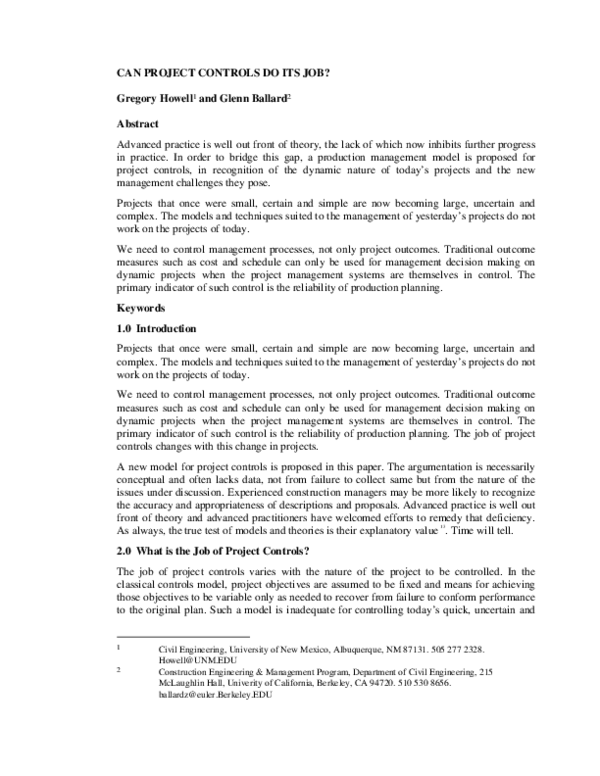 (PDF) Can project controls do its job?
