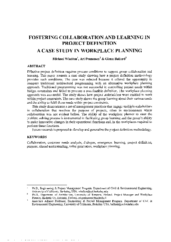 (PDF) Fostering collaboration and learning in project definition: a ...