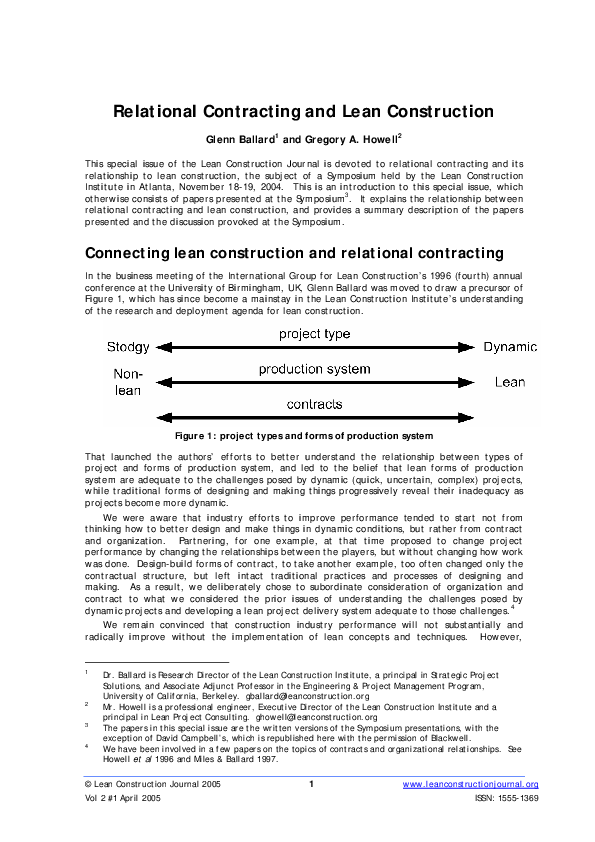 (PDF) Relational contracting and lean construction