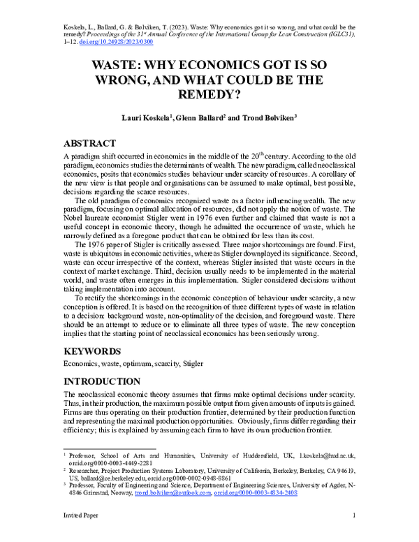 (PDF) Waste: Why Economics Got Is So Wrong, and What Could Be the Remedy?