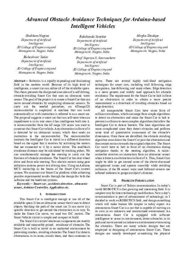 (PDF) Advanced obstacle avoidance techniques for Arduino-based ...