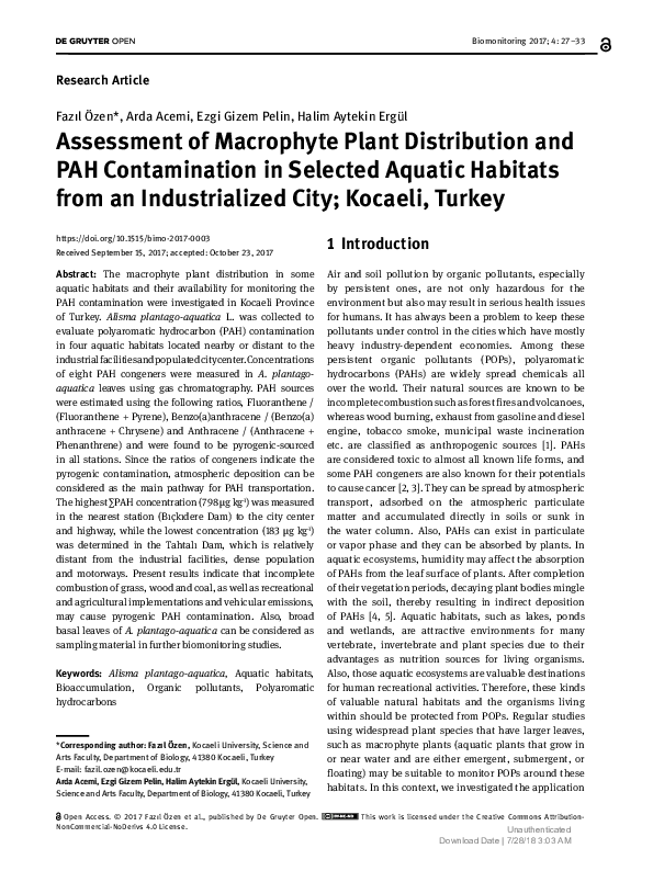 (PDF) Assessment of Macrophyte Plant Distribution and PAH Contamination ...