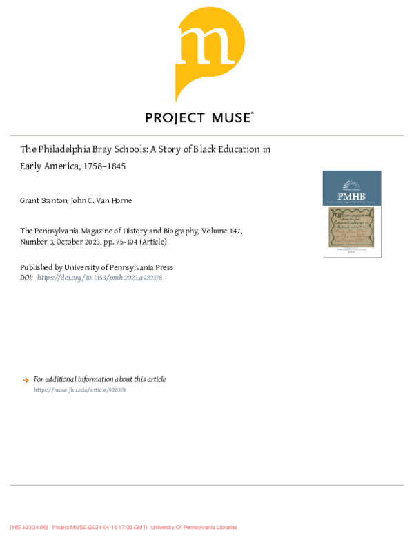 (PDF) “The Philadelphia Bray Schools: A Story of Black Education in ...