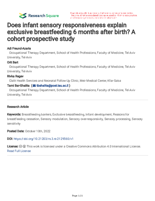 (PDF) Does infant sensory responsiveness explain exclusive ...