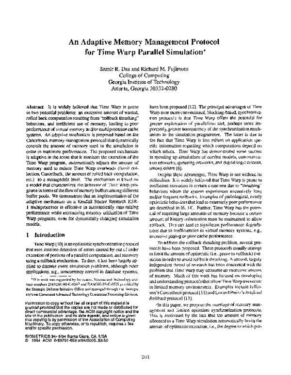 (PDF) An Adaptive Memory Management Protocol for Time Warp Simulation