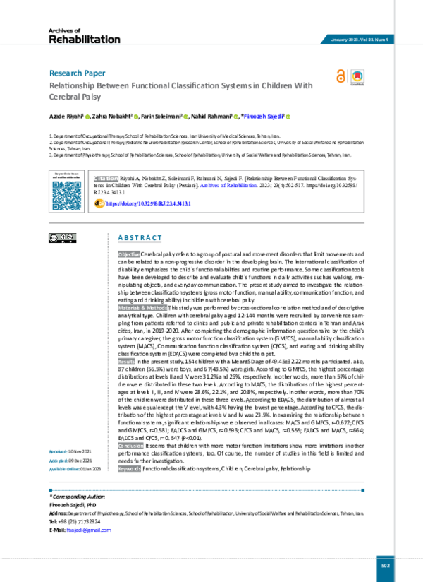 (PDF) Relationship Between Functional Classification Systems in ...