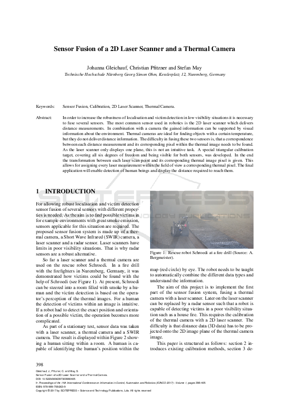 (PDF) Sensor Fusion of a 2D Laser Scanner and a Thermal Camera
