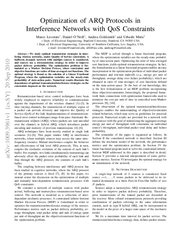 (PDF) Optimization of ARQ Protocols in Interference Networks with QoS Constraints