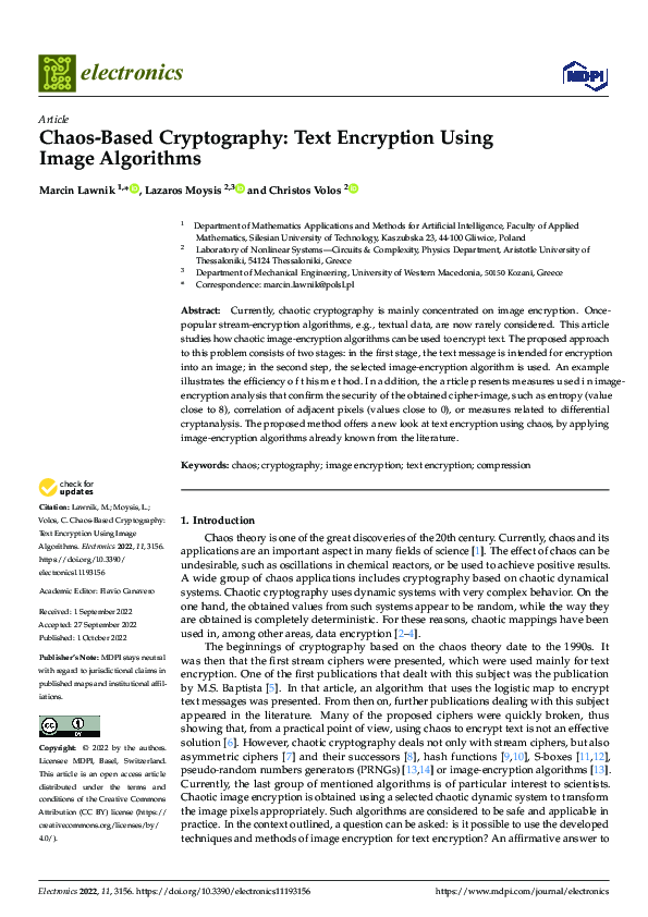 (PDF) Chaos-Based Cryptography: Text Encryption Using Image Algorithms