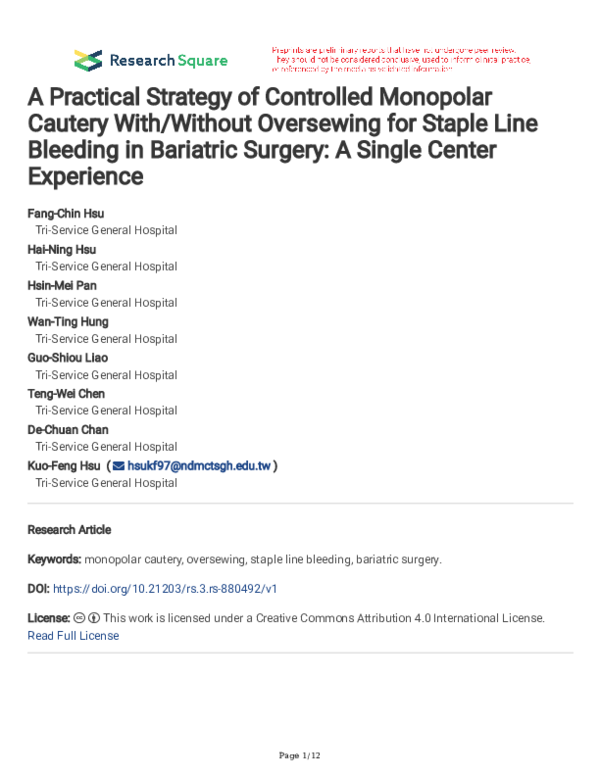 (PDF) A Practical Strategy of Controlled Monopolar Cautery With/Without ...