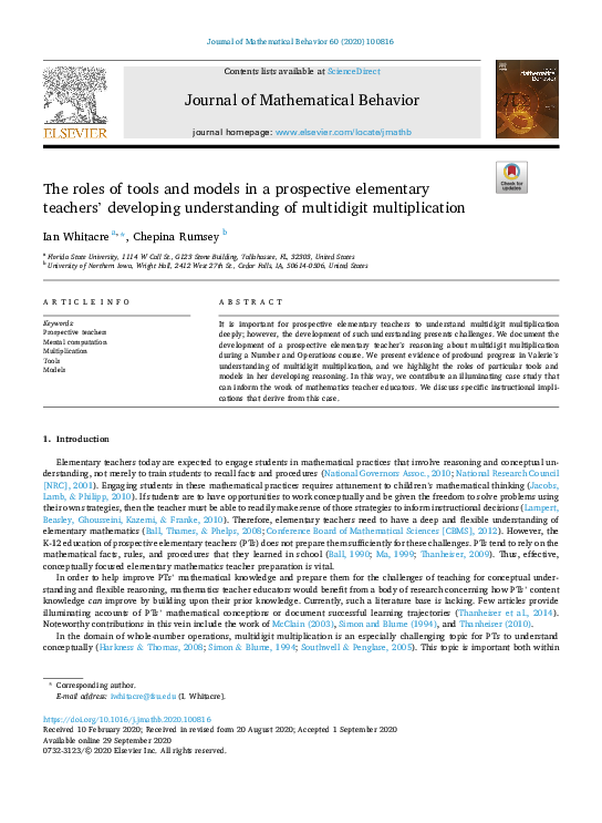 (PDF) The roles of tools and models in a prospective elementary ...
