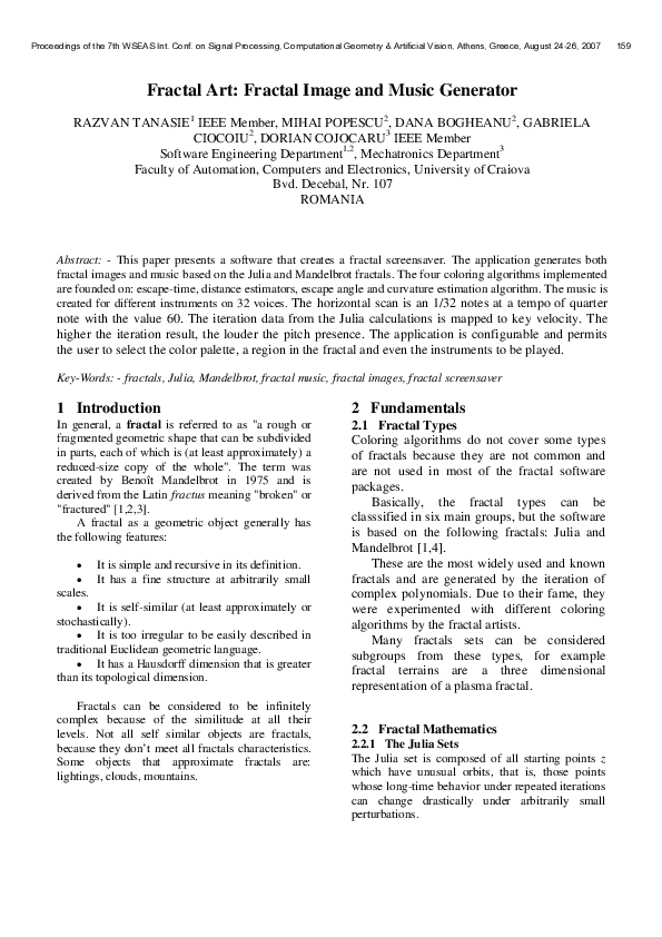 (PDF) Fractal art: fractal image and music generator