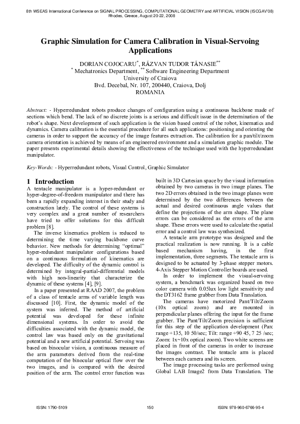 (PDF) Graphic simulation for camera calibration in visual-servoing applications