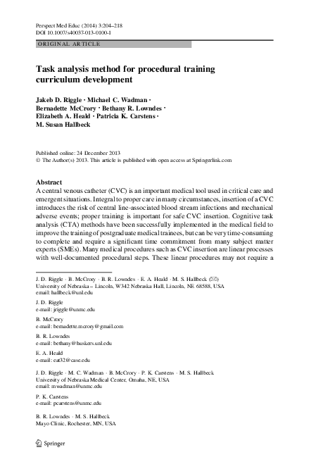 Task analysis method for procedural training curriculum development
