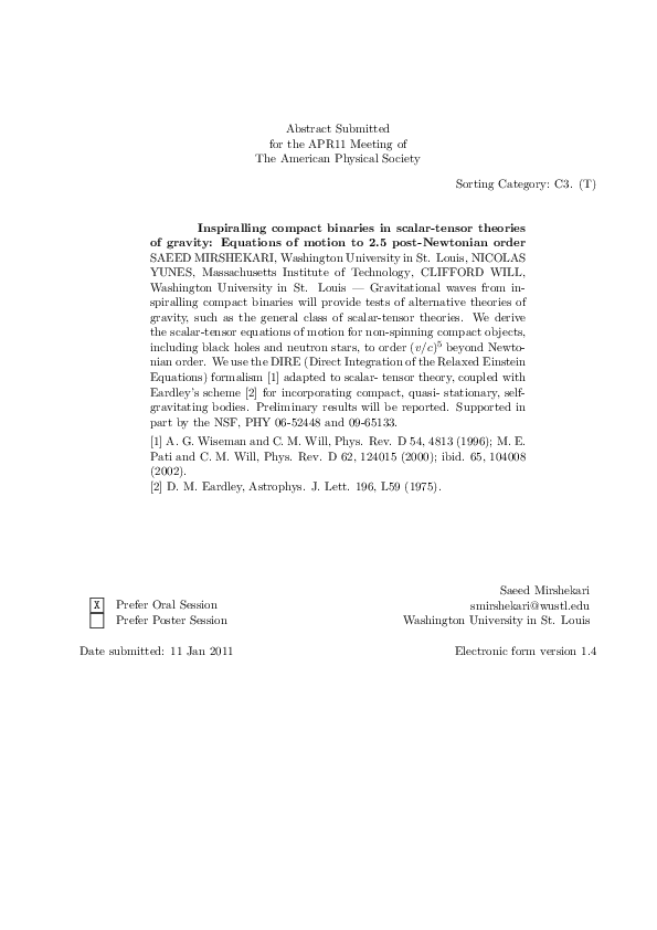 Pdf Inspiralling Compact Binaries In Scalar Tensor Theories Of Gravity Equations Of Motion To