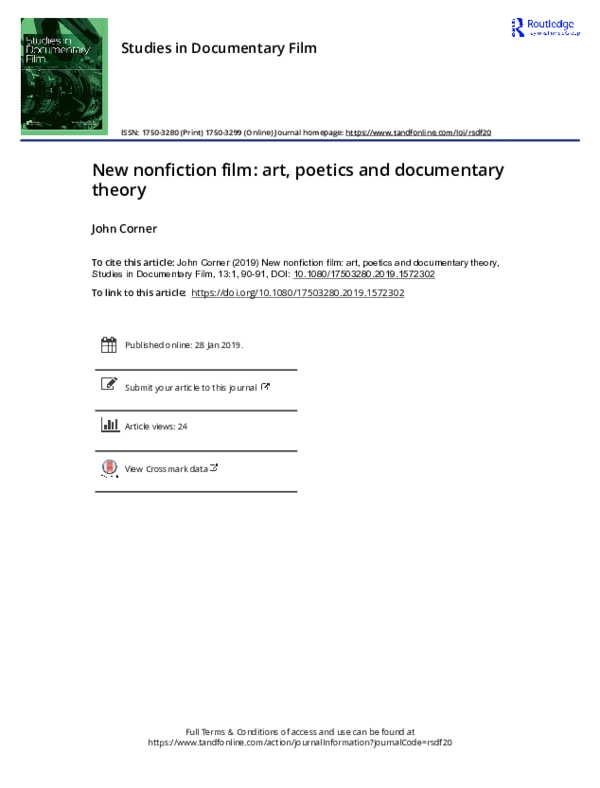 (PDF) New nonfiction film: art, poetics and documentary theory