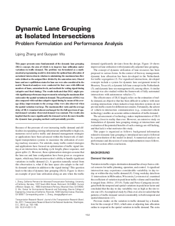 (PDF) Dynamic Lane Grouping at Isolated Intersections: Problem ...