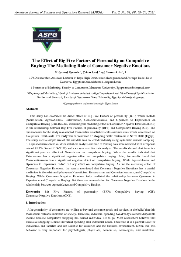 (PDF) The Effect of Big Five Factors of Personality on Compulsive ...