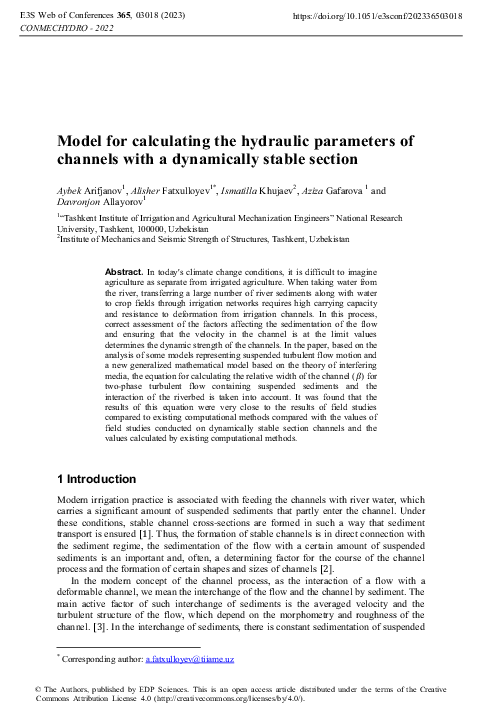 (PDF) Model for calculating the hydraulic parameters of channels with a ...