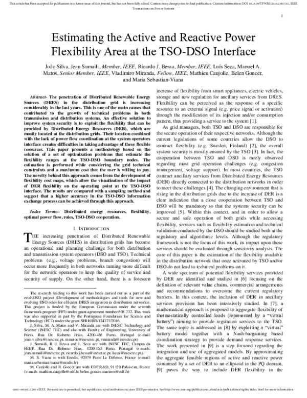 (PDF) Estimating the Active and Reactive Power Flexibility Area at the TSO-DSO Interface