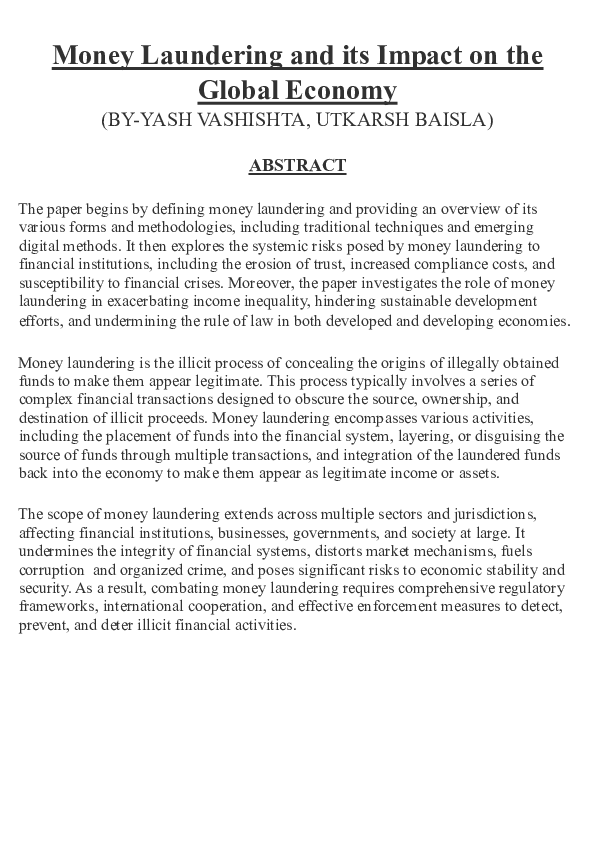(PDF) Money Laundering and its Impact on the Global Economy